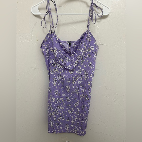 Dresses | Flowy Purple Dress With Floral Design Adjustable String ...